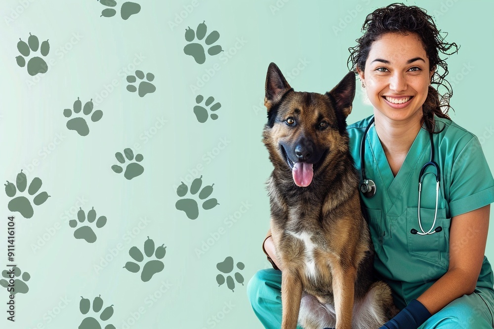 Animal Care: Set against a light green backdrop with delicate paw print ...