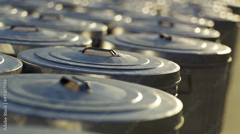 Steel Trash Bins Stacked Together In An Endless Loop Sunlight ...