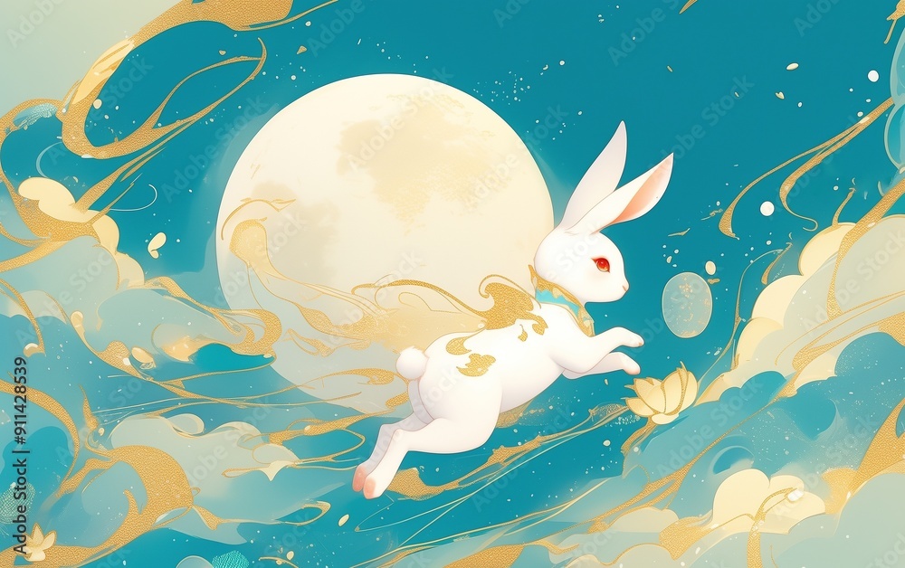 Mid-Autumn Festival Jade Rabbit Illustration,created with Generative AI ...