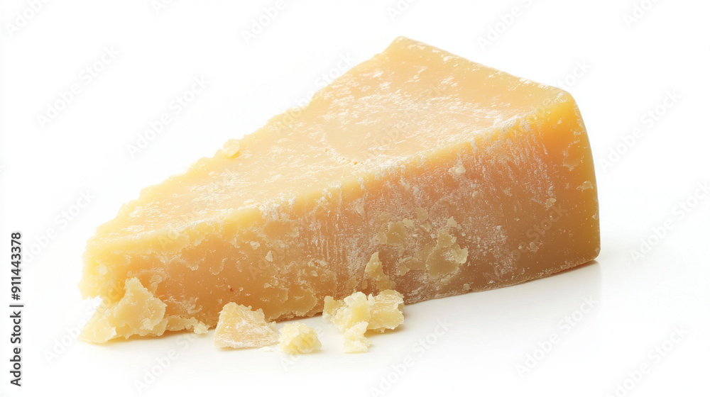 A single piece of Parmesan cheese isolated on a white background. This ...