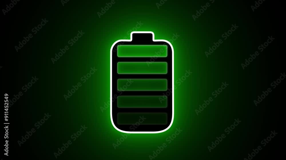 Neon green color battery icon. Neon charge battery sign with lightning ...