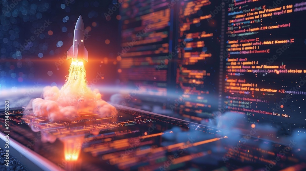 Code Rocket Launch, 3D Render, Space Exploration, Technology ...