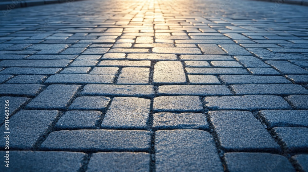 Empty road with stone brick blocks, illustrating the neat pattern and ...