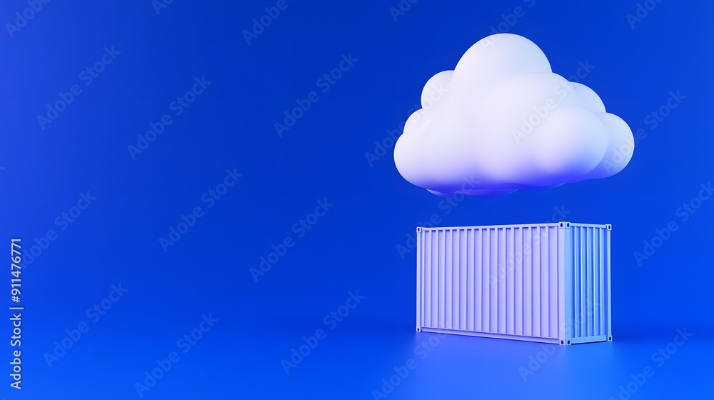 Cloud computing concept with a cloud over a shipping container on a ...