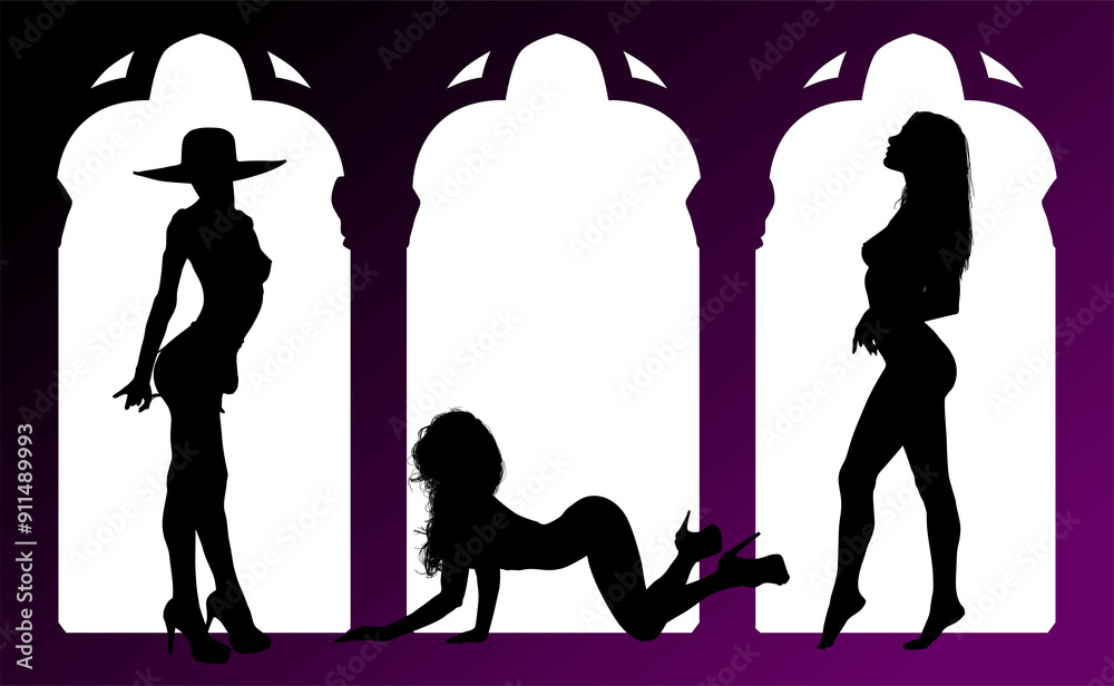 silueta mujer, pose, vector, baile, muchacha, trabajo, cuerpo, erotico ...