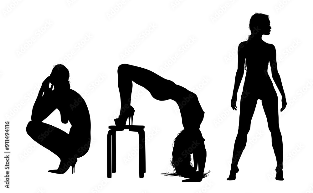 silueta mujer, pose, vector, baile, muchacha, trabajo, cuerpo, erotico ...