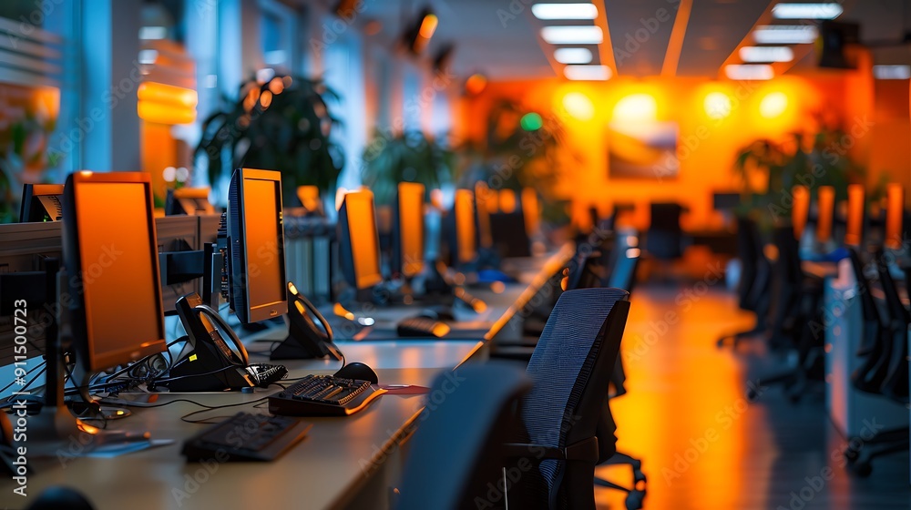 A vibrant call center, with multiple representatives assisting ...