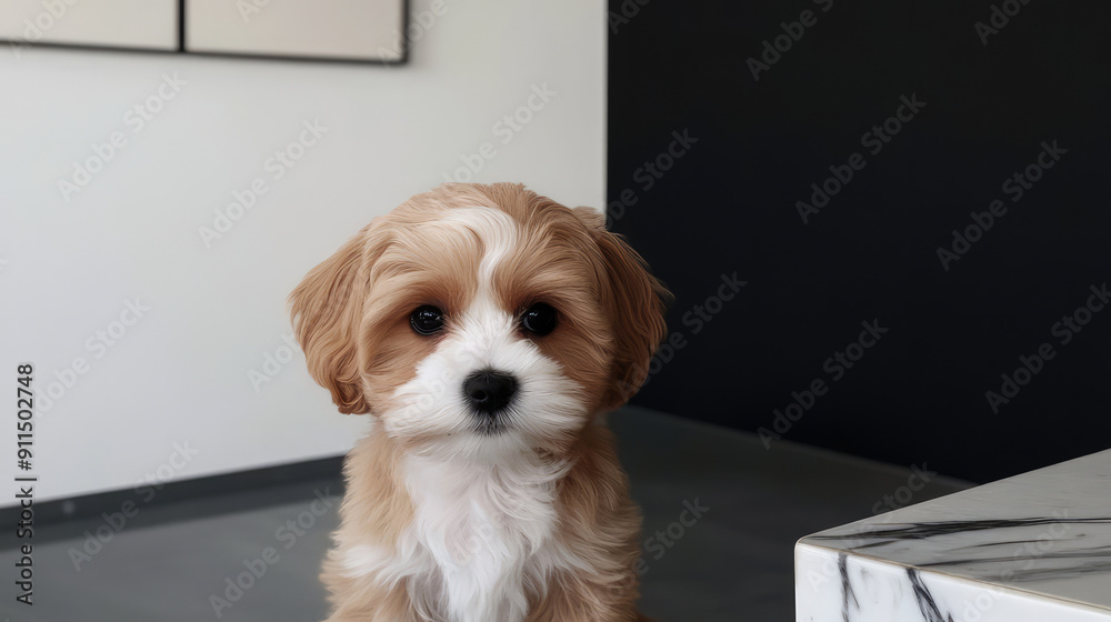 An image captures a dog sitting indoors facing away from the camera ...