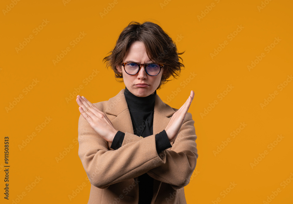 No, never, BusinessWoman rejecting gesture stop crossing hands. Ban ...