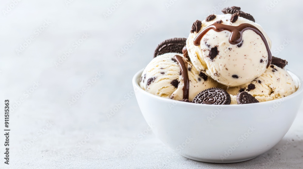 Dairy-free cookies and cream ice cream topped with crushed Oreos and a drizzle of chocolate ...