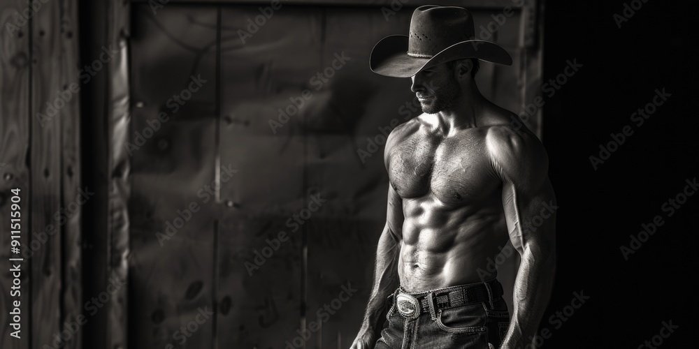 A shirtless man wears a cowboy hat and jeans, perfect for country ...