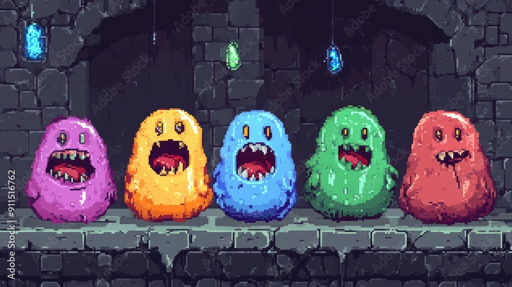 32x32 pixel art slime monsters in various colors and animations for a ...