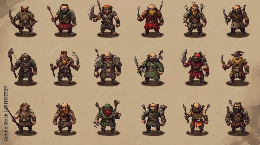 Ilustrace „Top-down sprite sheet of 32x32 goblins with various weapons ...
