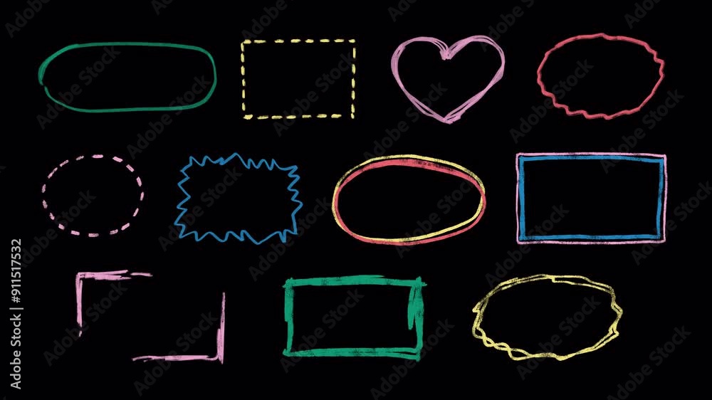 Set of Hand-drawn cute shapes, kid style, colorful box lines: wiggle ...