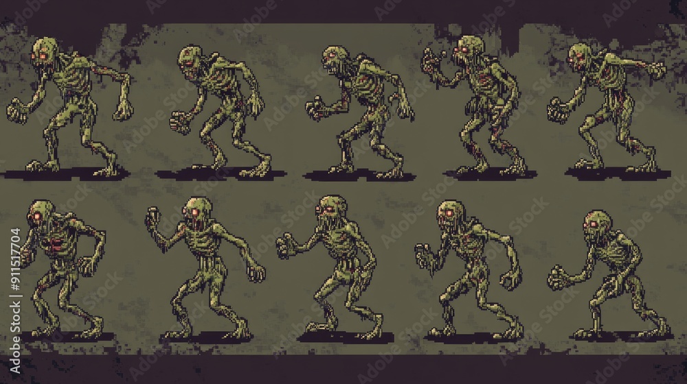 Sprite sheet featuring 32x32 pixel art zombies in various walking and ...