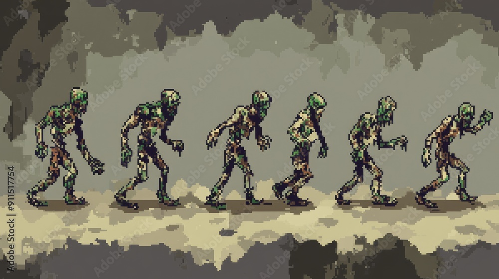 Sprite sheet featuring 32x32 pixel art zombies in various walking and ...