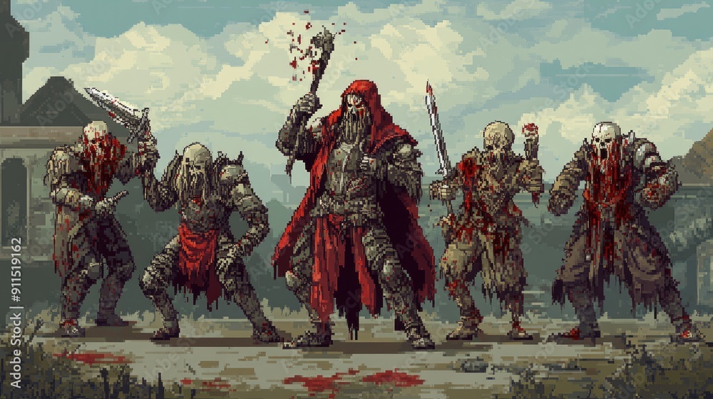 32x32 pixel art necromancers summoning undead in various poses for a ...