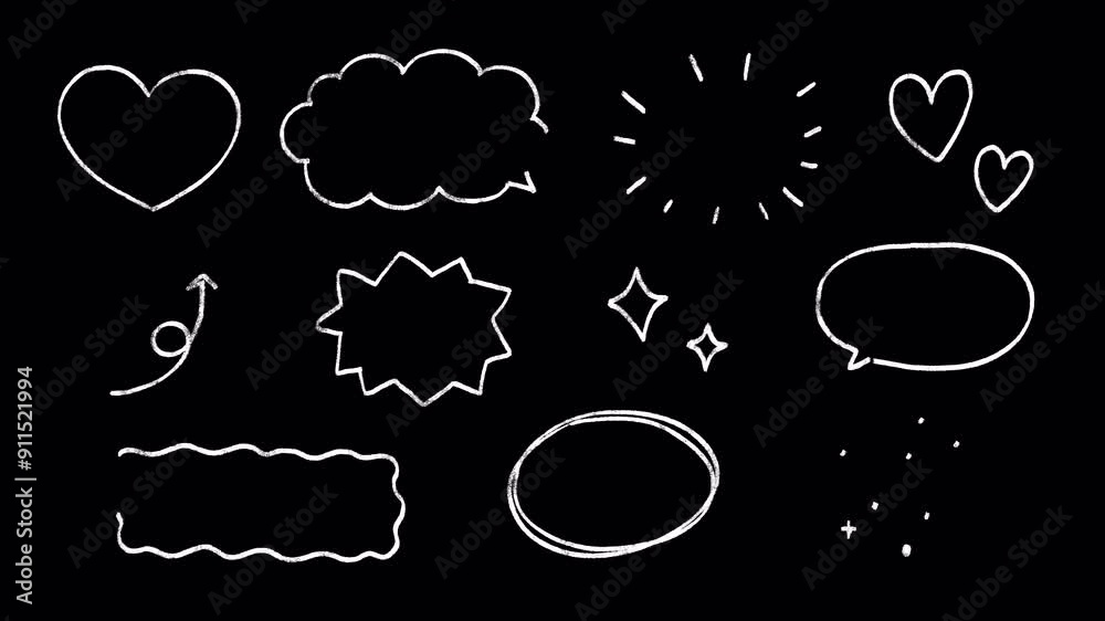 Set of Hand-drawn cute shapes, box lines, and circles: wiggle animation ...