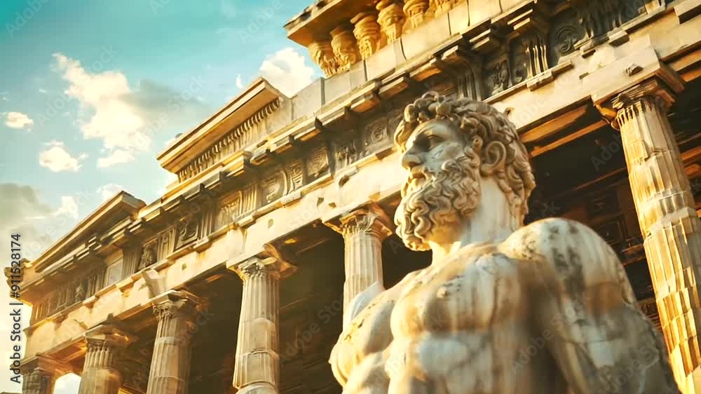 Amidst the grandeur of Greek ancient architecture, a stoic Greek ...