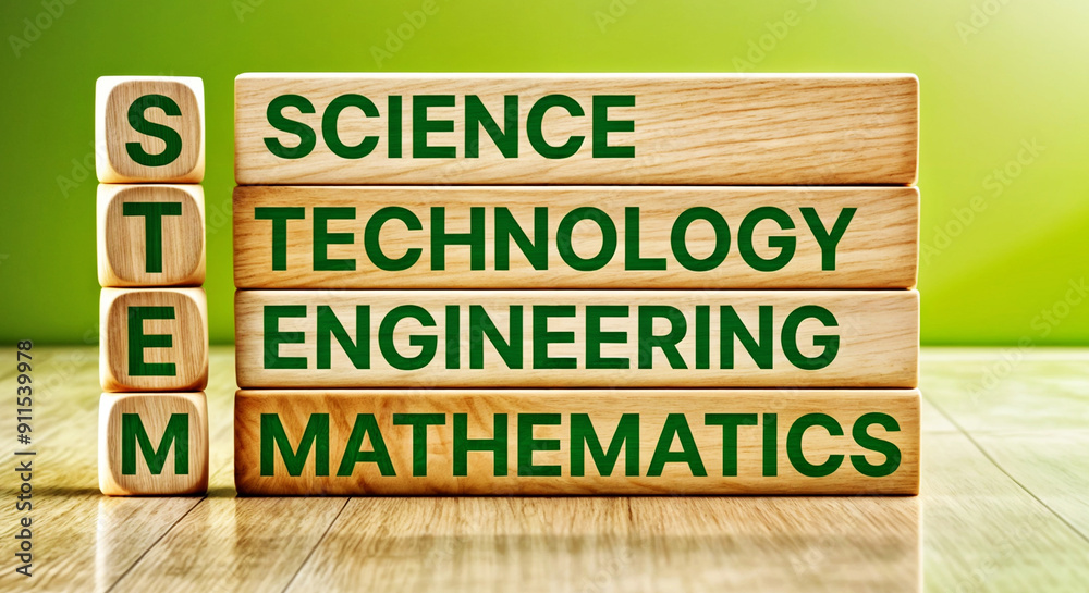 3d render illustration of concept wooden design for word text STEM ...