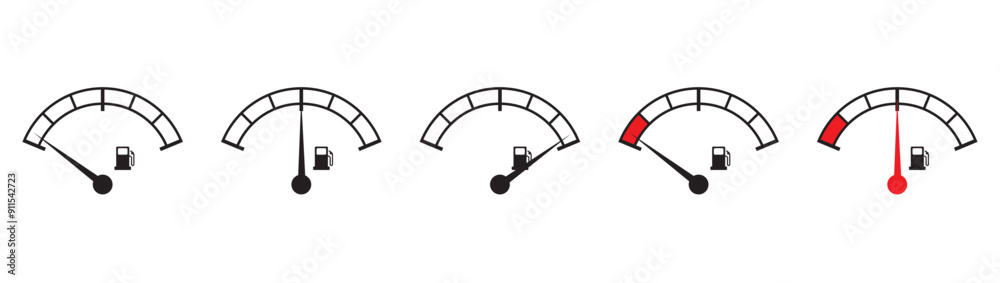 Set of full and empty icons of gas and fuel meter, fuel pump nozzle ...
