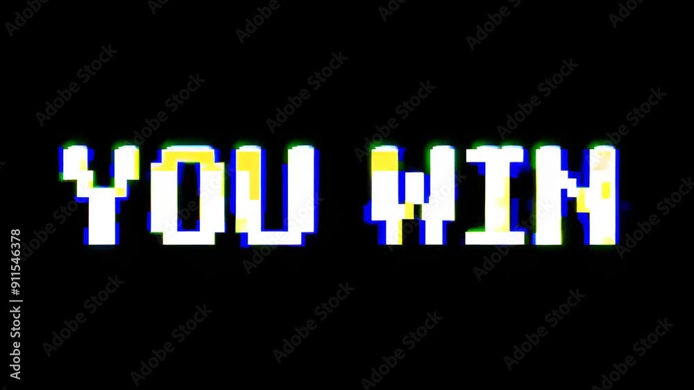 "You Win" 8 bit Glitch Text Animation Loop Rendering with Alpha Channel ...