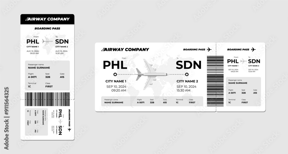 Poster Airline ticket and airplane boarding pass design template ...