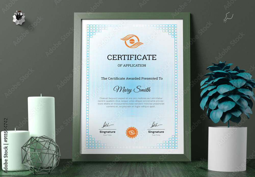 Simple Certificate Layout With Blue Accents Stock Template | Adobe Stock