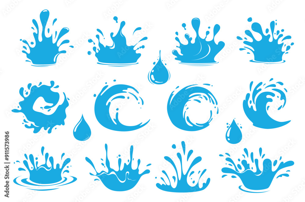 Water splash set elements in flat graphic design. Bundle objects of ...