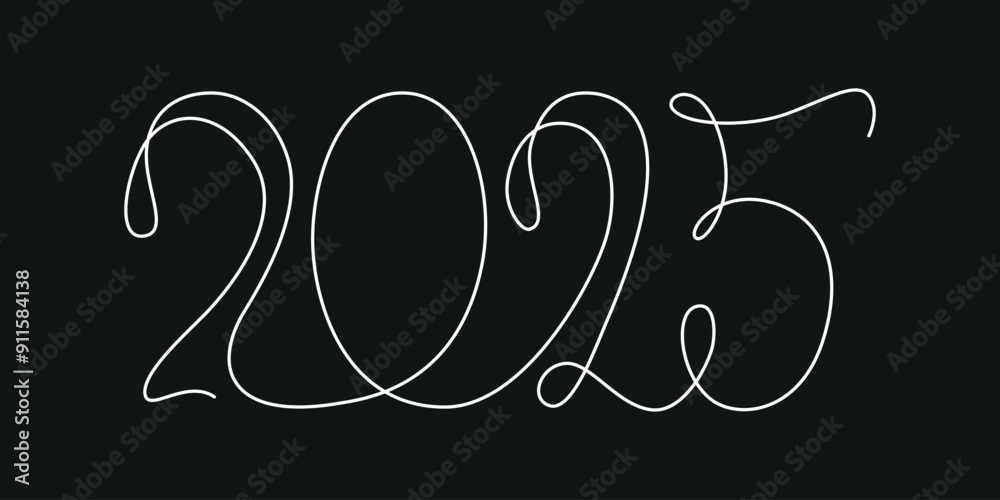 Decoration continuous line hand drawing sign for 2025 year calendar ...