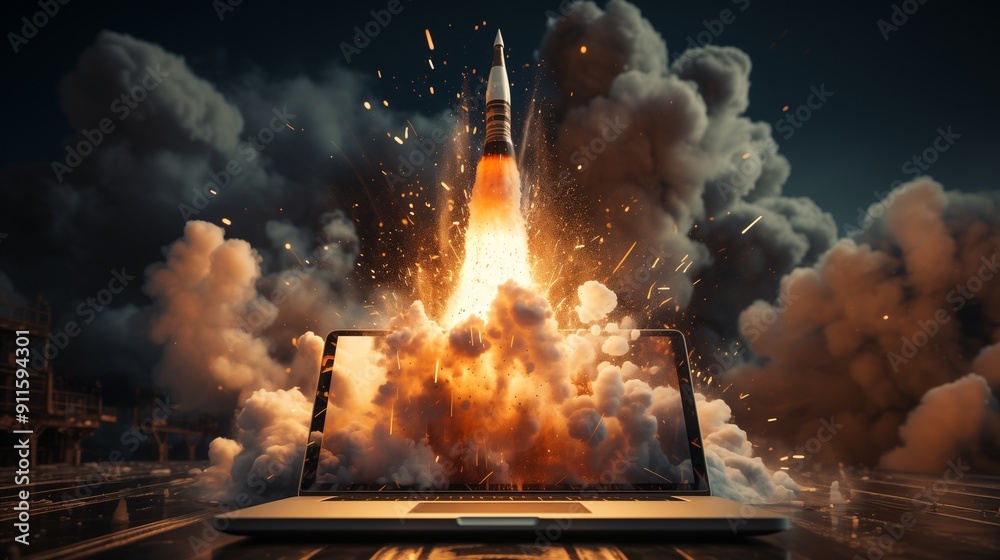 Hyper-Realistic, A Rocket Emerging from a Large Laptop, and Lots of ...