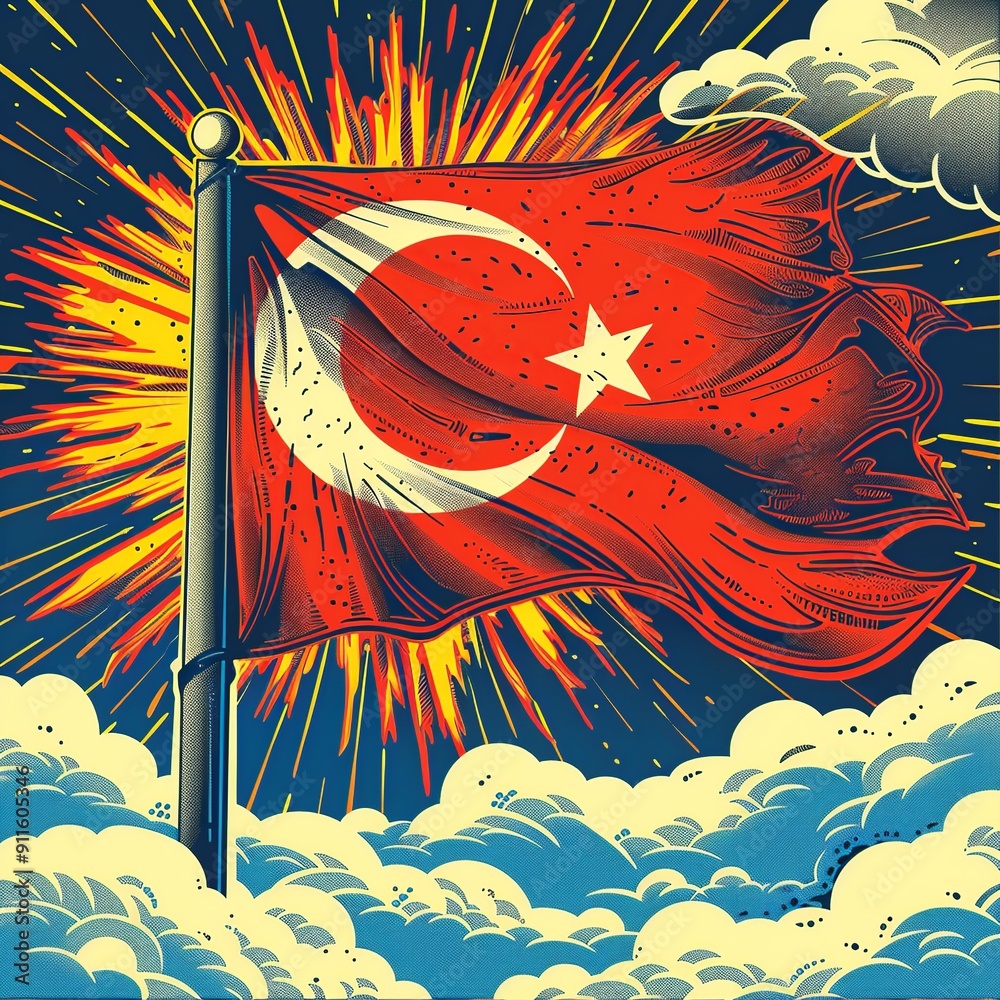 This minimalist illustration of the Turkish flag features a simple ...