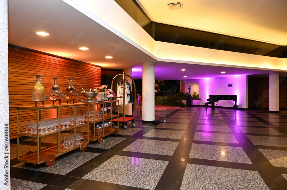 interior of a bar, modern living room, luxury hotel room, drink menu ...