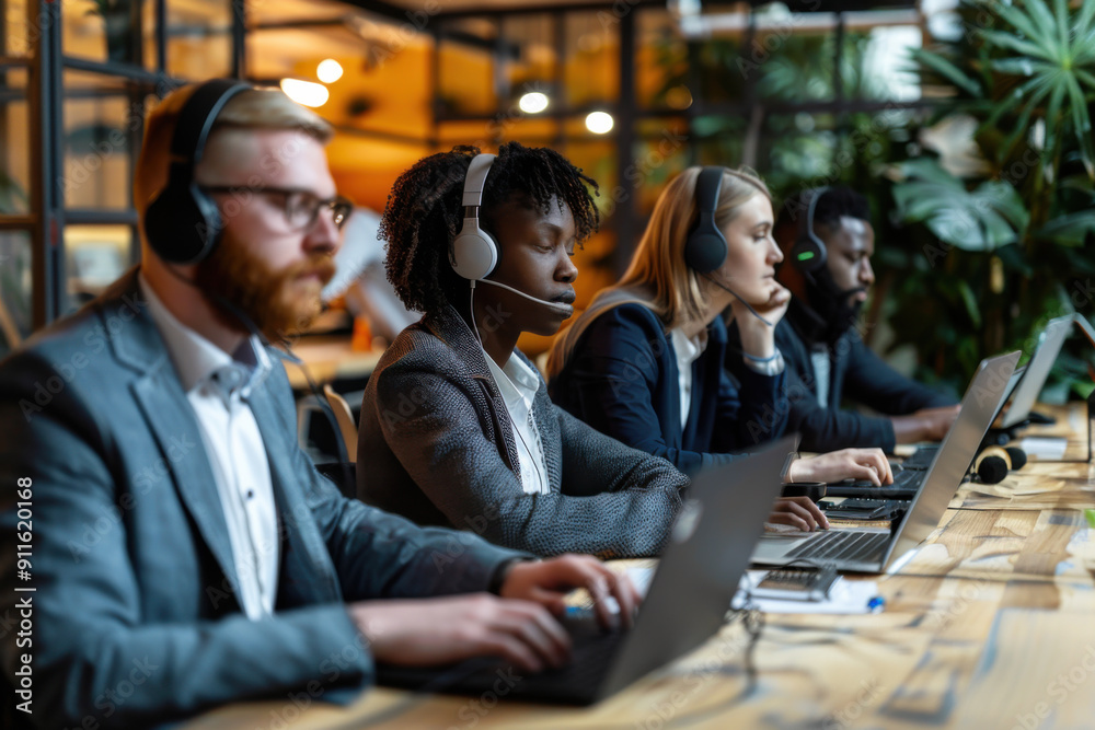In their office, a multi-ethnic group of IT professionals works ...