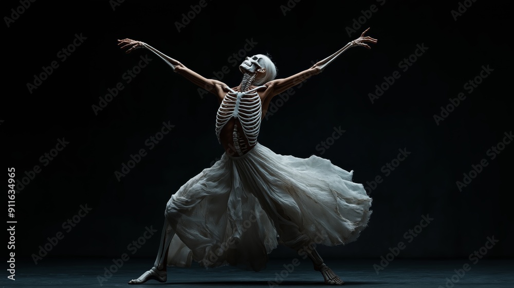Surreal Ballet Dancer with Skeleton Body in Elegant Pose, Symbolizing ...