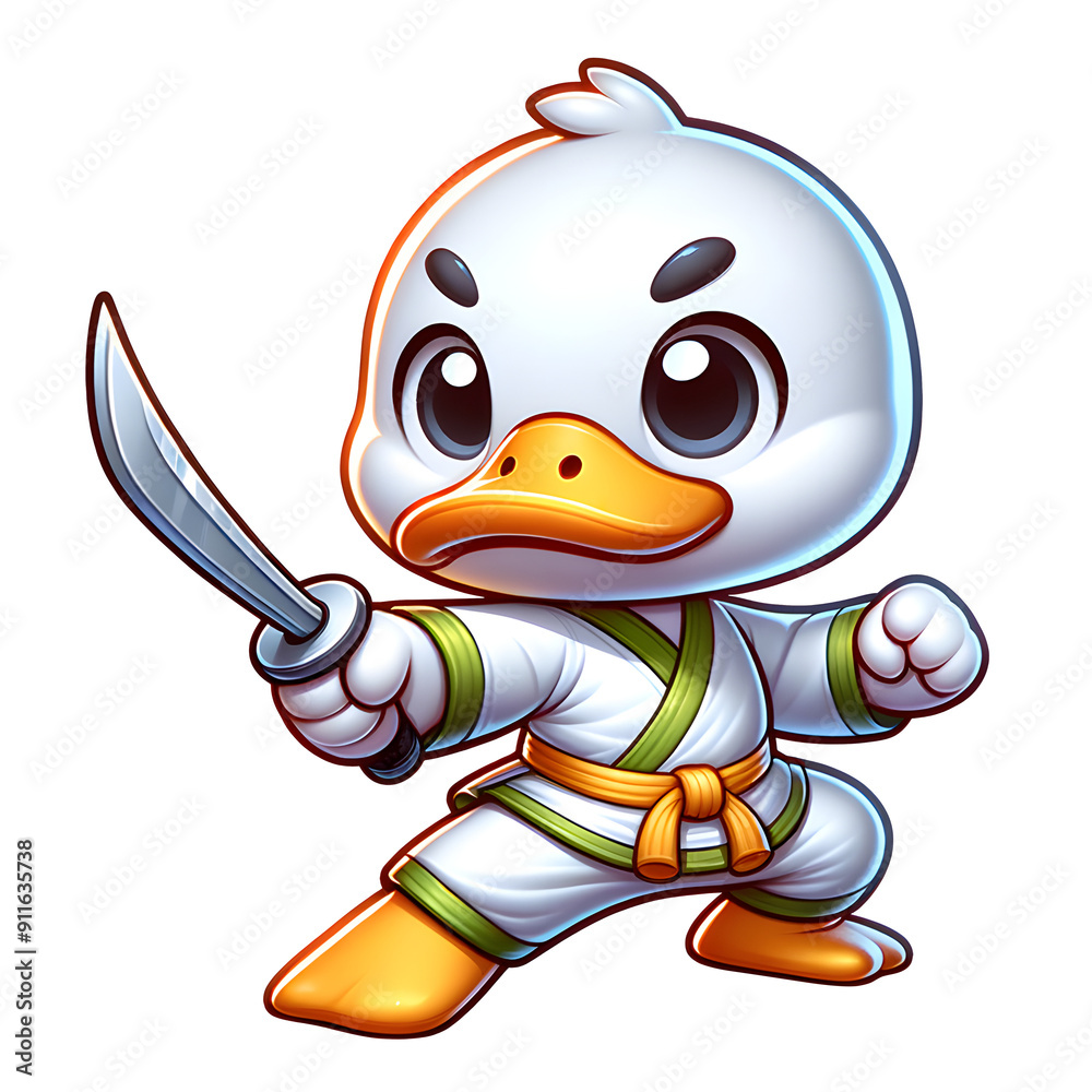 Cartoon illustration (PNG 300 dpi), Duck is doing wushu exercises Stock ...