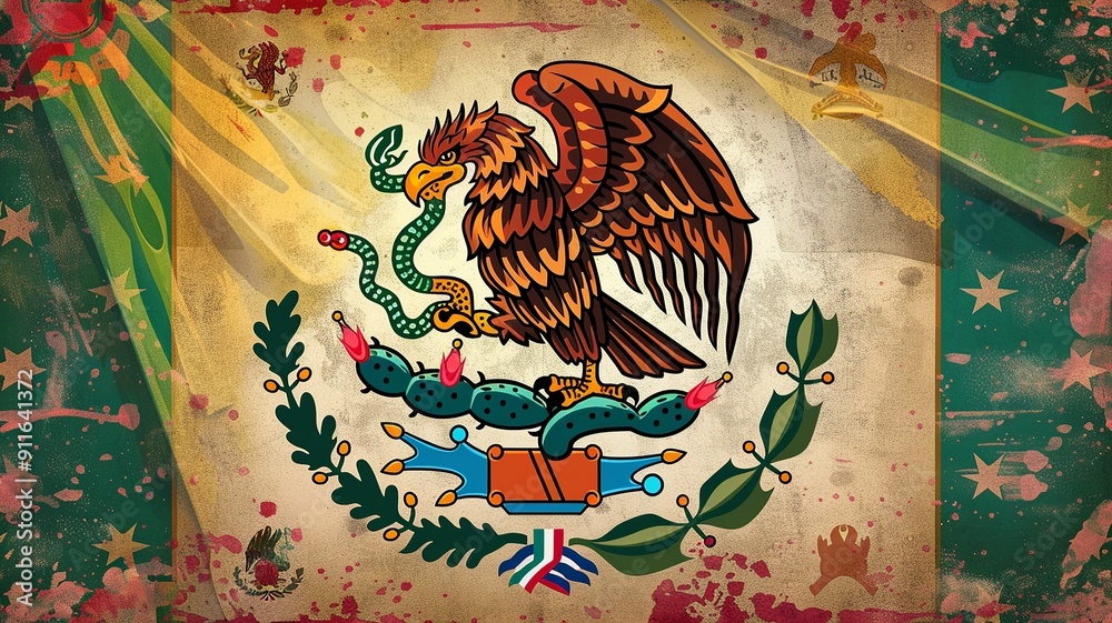 This minimalist illustration of the Mexican flag features simplified ...