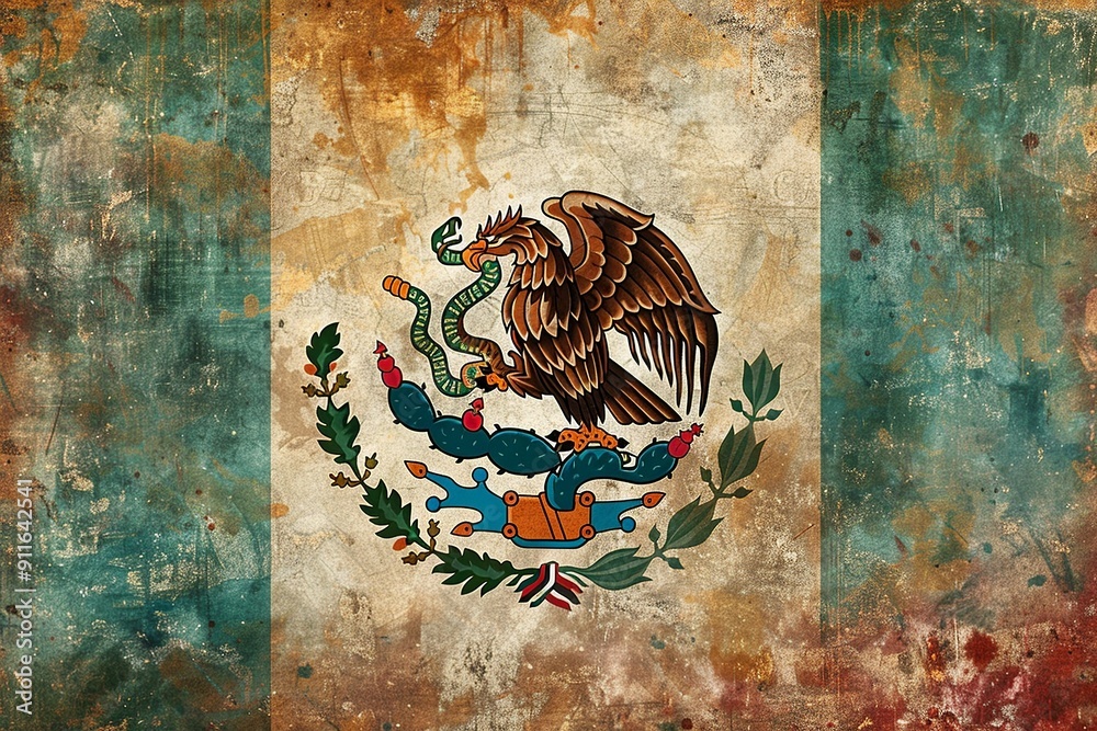 This minimalist illustration of the Mexican flag features simplified ...