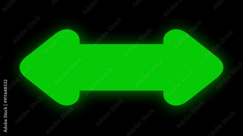 video animation green luminous arrow with double direction of right and ...