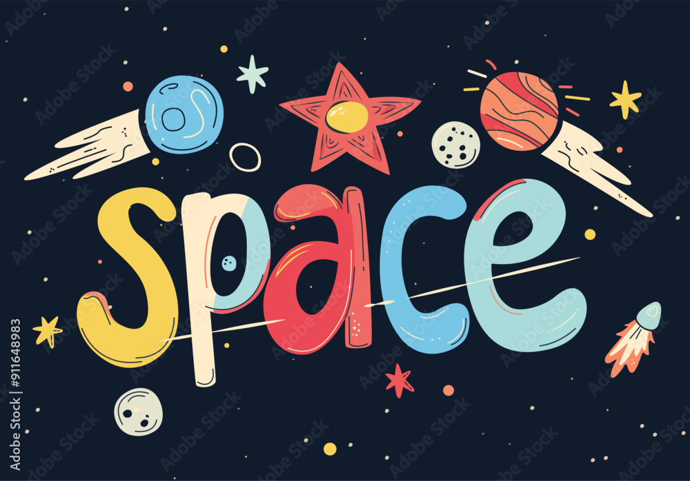 Astronomy themed greeting card: space lettering with starry night ...