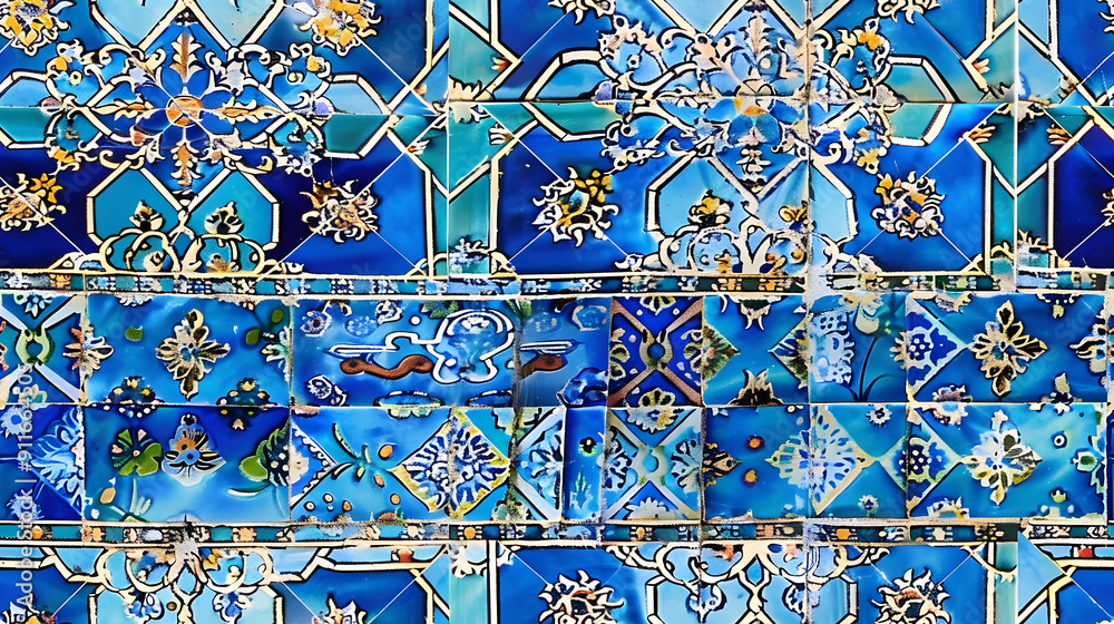 Traditional Persian mosaic wall with geometric and floral designs in ...