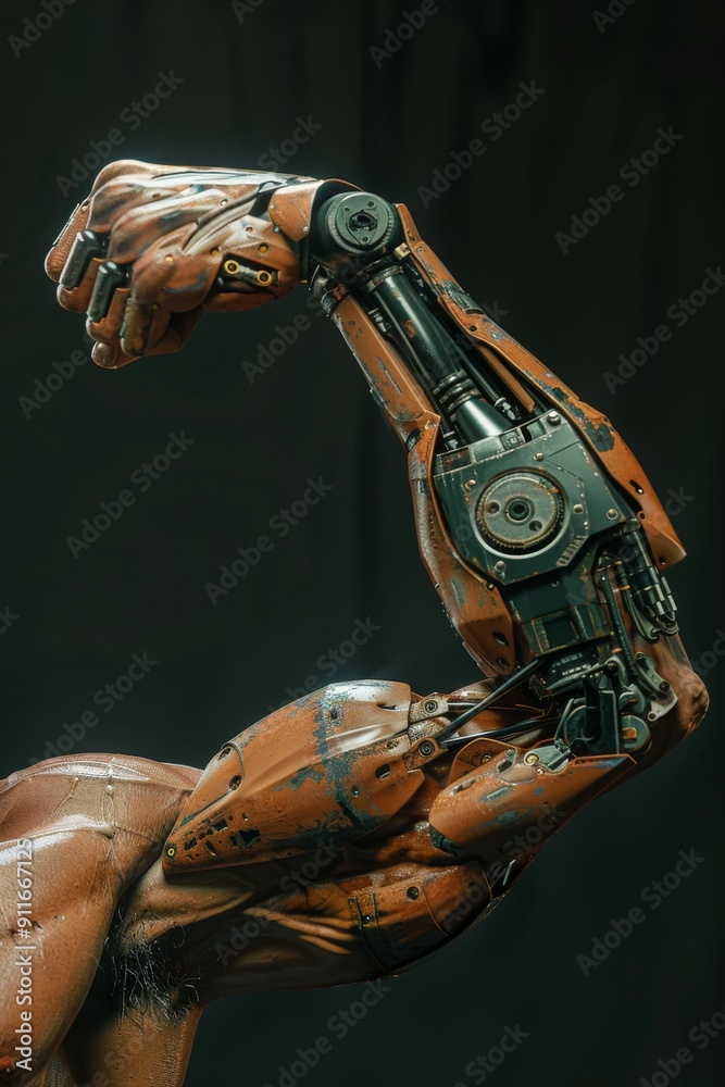 A person with a cybernetic arm, showcasing its impressive strength and ...