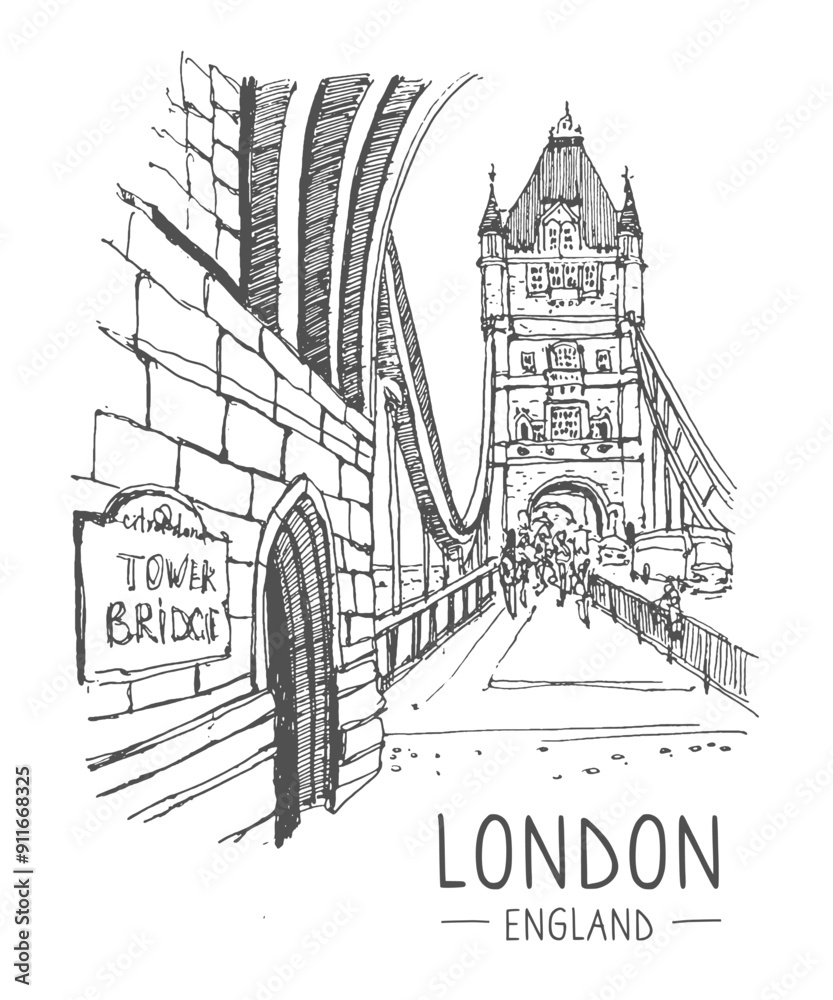 Sketch of Tower Bridge in London. Architecture sketch illustration ...
