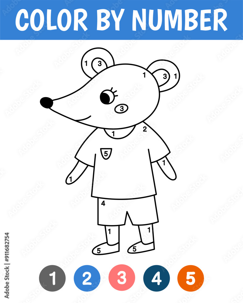 Color by number game for kids. Cute mouse. Animal coloring book ...
