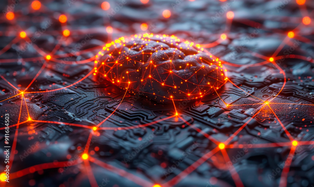 Futuristic Neural Network Brain Interface with Glowing Bioluminescence ...