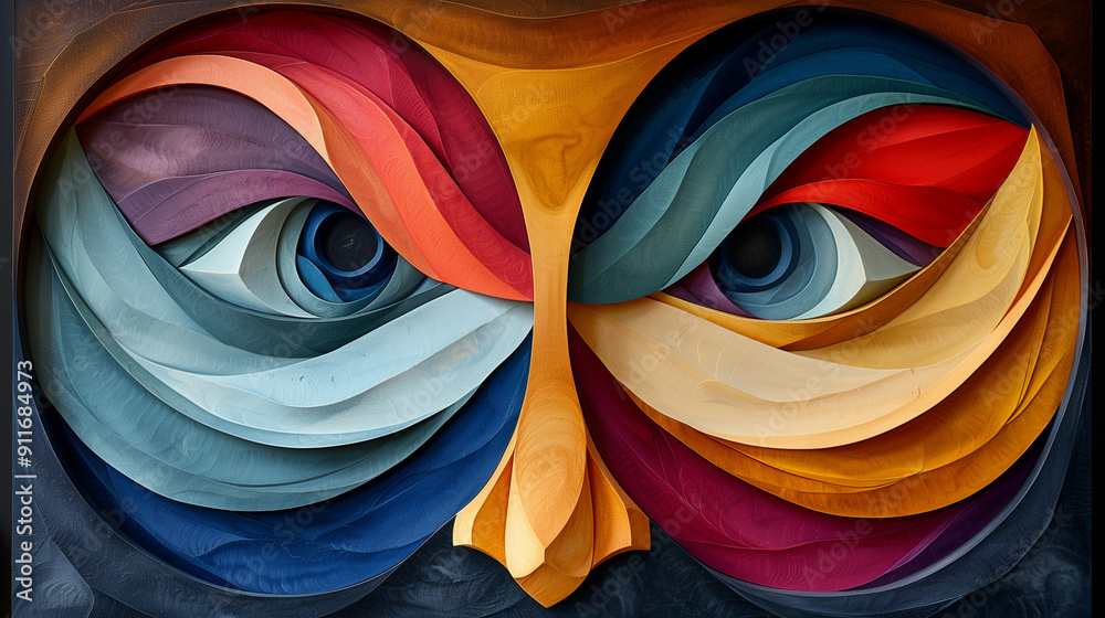 Colorful abstract art featuring stylized eyes created with layered ...