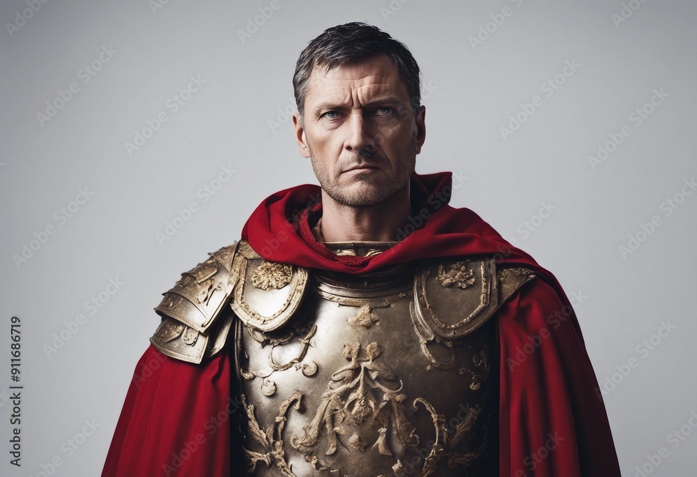 portrait of a male Roman emperor with a stern expression, wearing ...