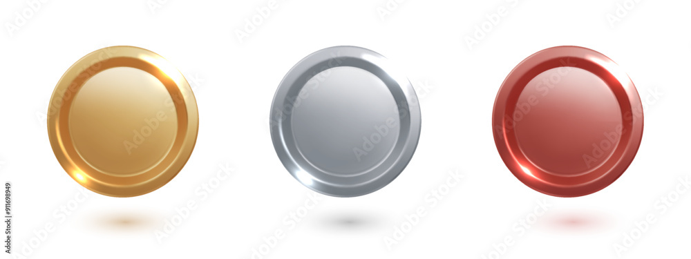 Award medal set isolated. PNG Realistic golden, silver, bronze blank ...