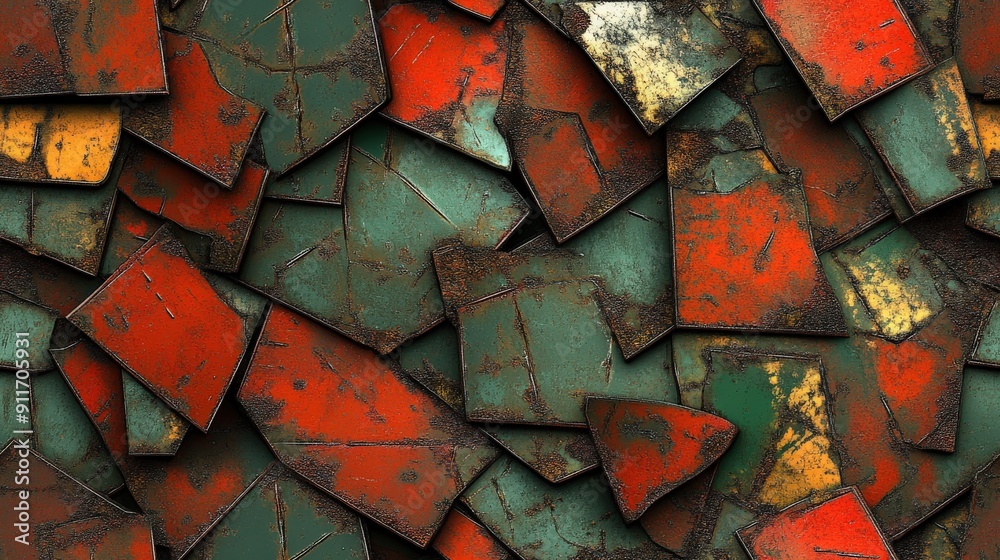 Top-down view of metal scraps with a game-inspired texture, displaying ...
