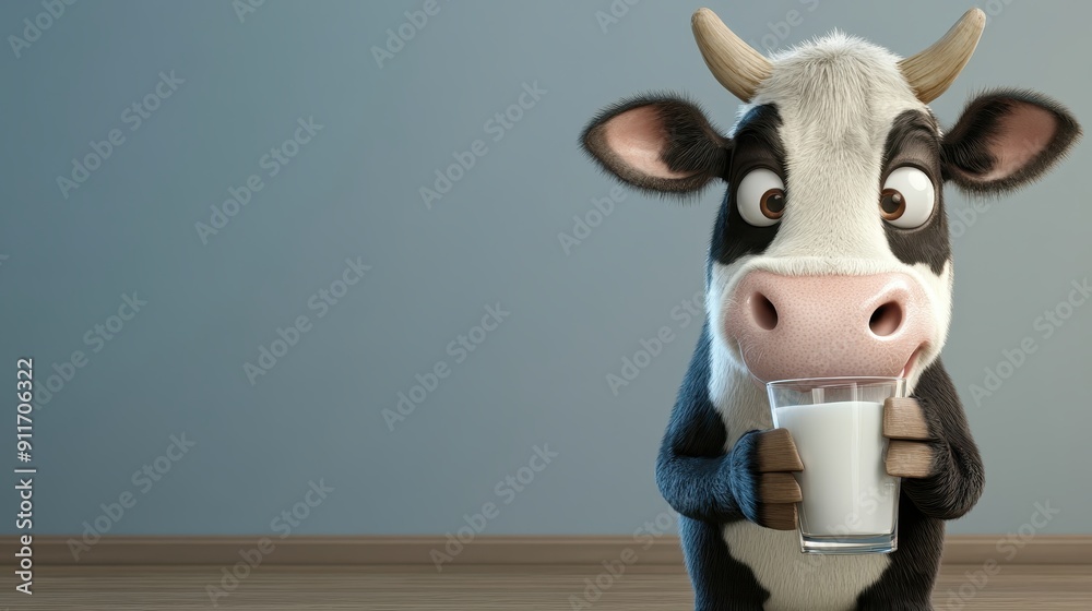 Cartoon cow holding a glass of milk Stock Illustration | Adobe Stock